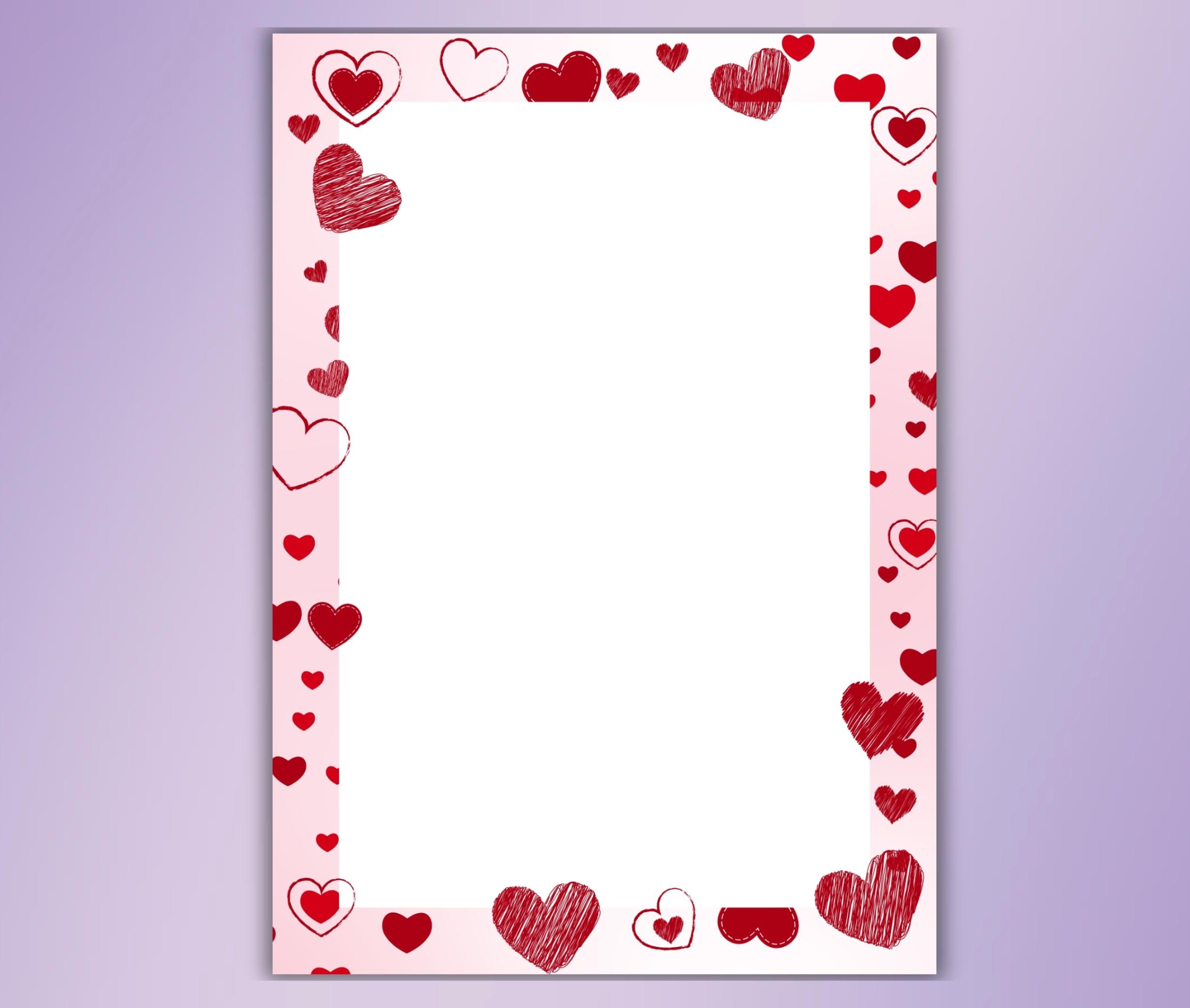 Hearts Printable Stationery-valentine's Day Printable Writing Paper ...