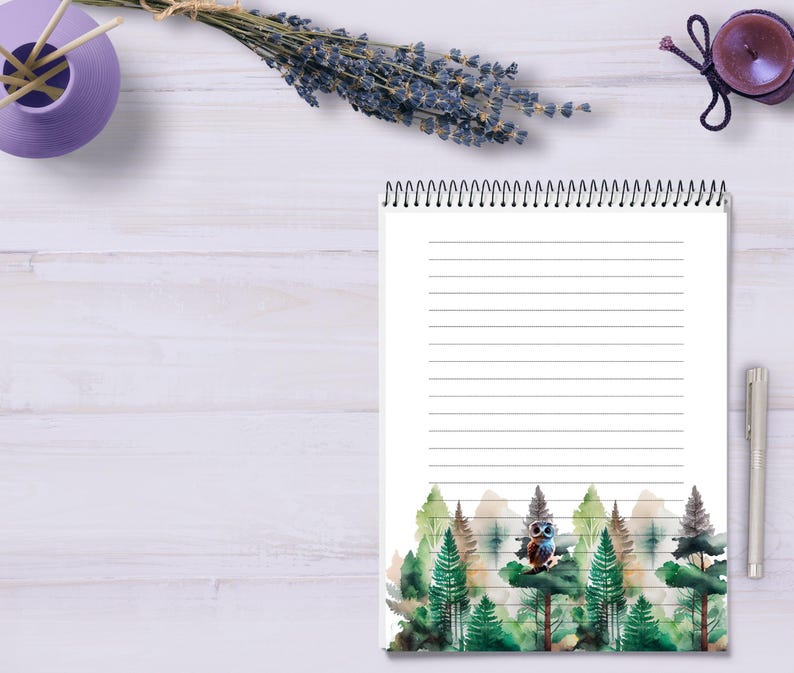 Forest Printable Stationary-trees Writing Paper,watercolor Digital ...