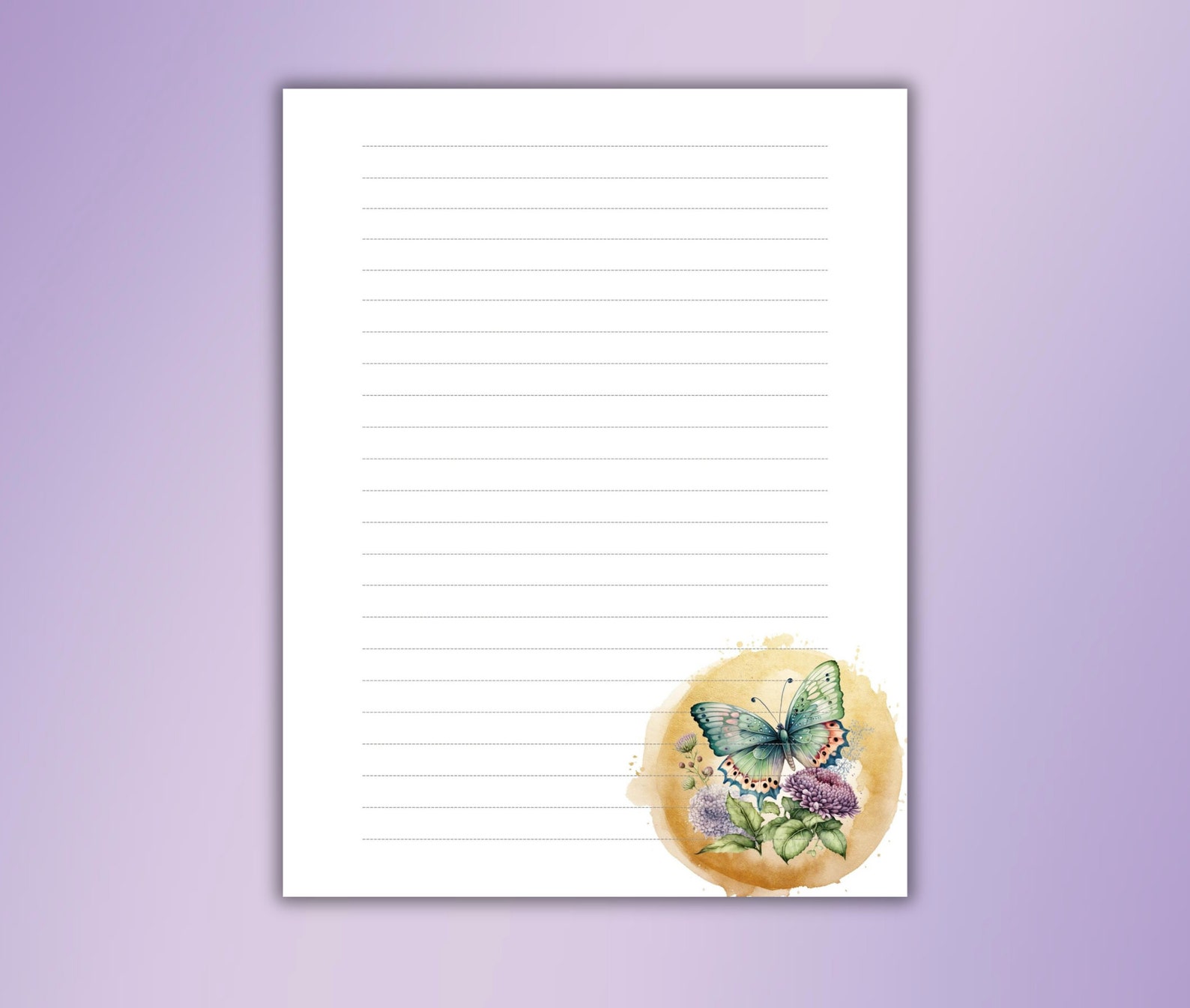 Butterfly Printable Stationery-flower Writing Paper Set Lined Unlined ...