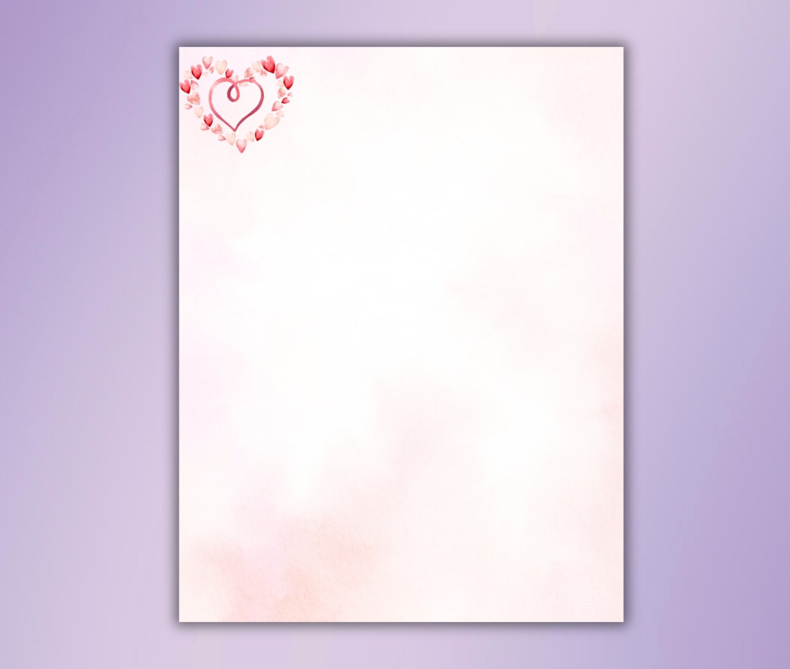Heart Printable Stationery-heart Stationary-valentine Heart Writing ...
