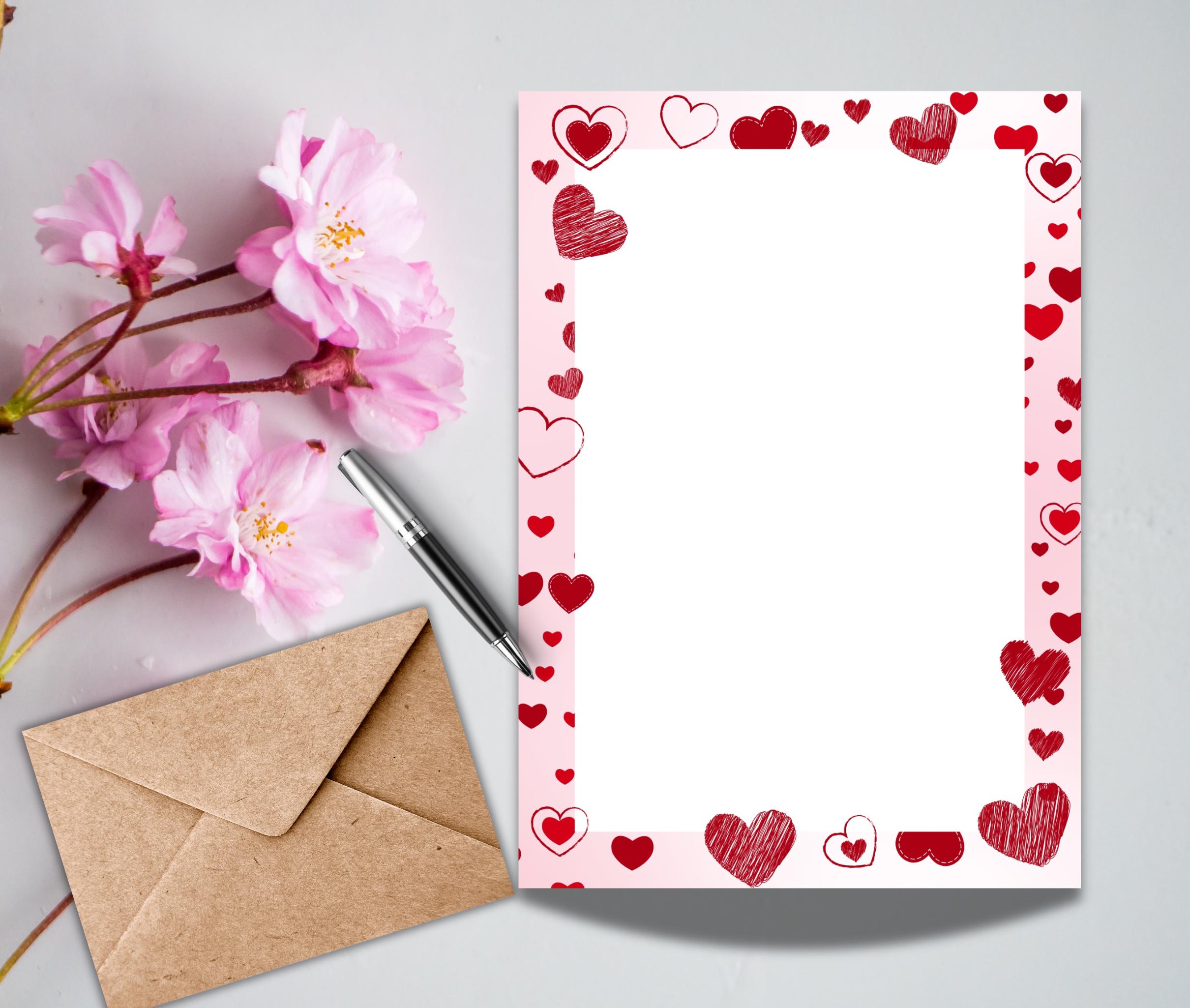 Hearts Printable Stationery-valentine's Day Printable Writing Paper ...