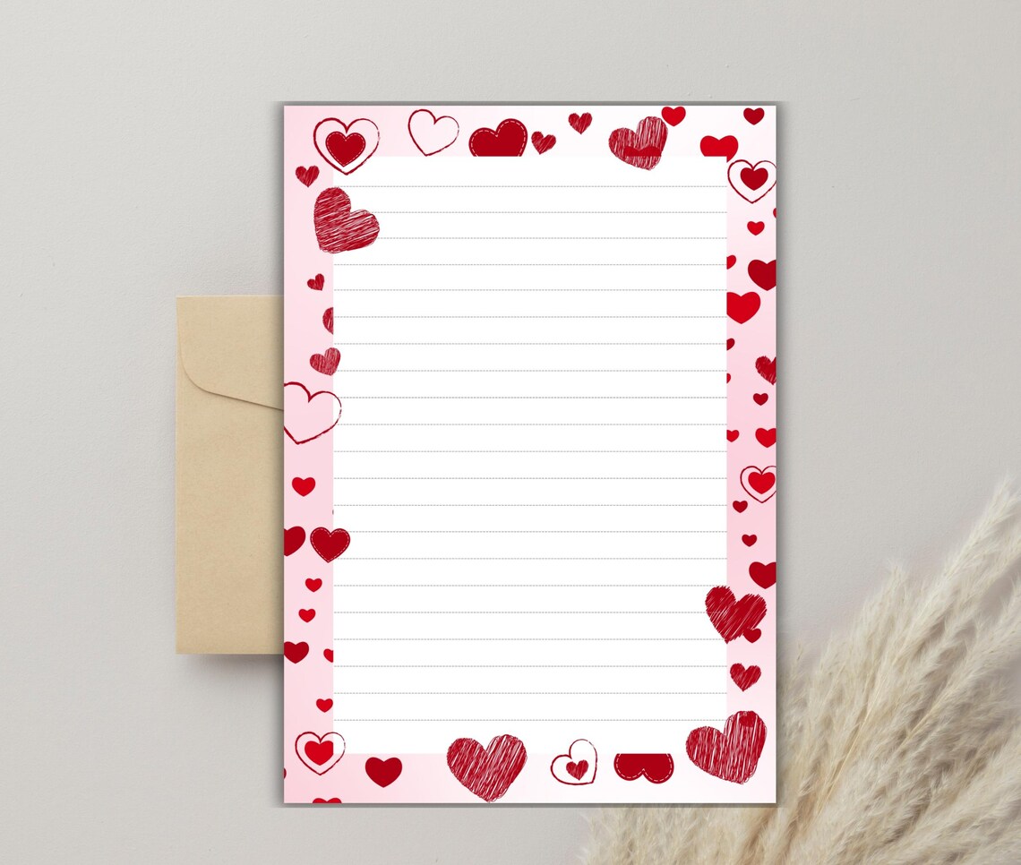 Hearts Printable Stationery-valentine's Day Printable Writing Paper ...