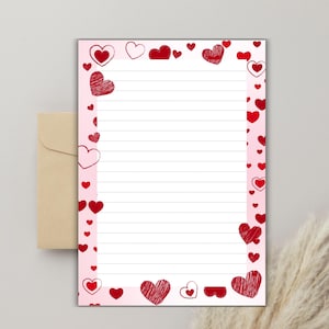 Hearts Printable Stationery-valentine's Day Printable Writing Paper ...