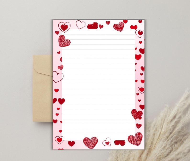 Hearts Printable Stationery-valentine's Day Printable Writing Paper ...