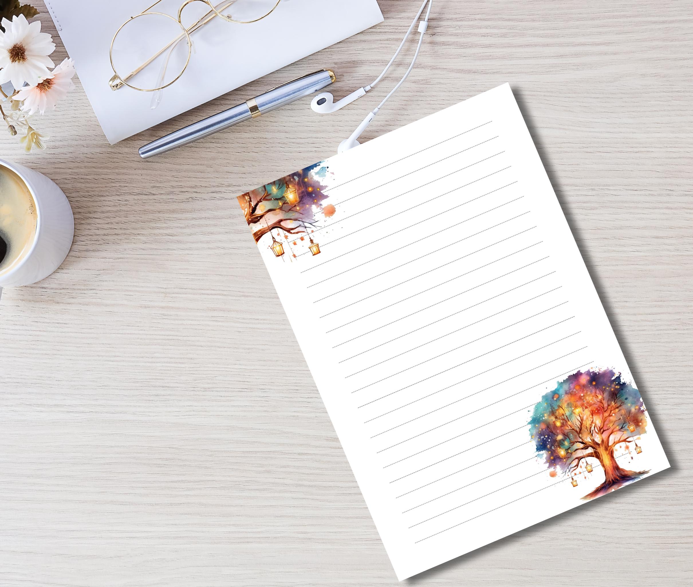 Autumn Tree Printable Stationary-watercolor Tree Digital Letter-tree ...