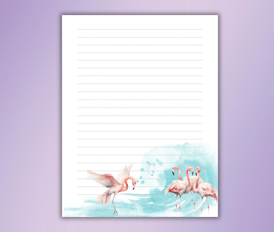 Flamingo Printable Stationery-birds Stationary-tropical Notepad ...