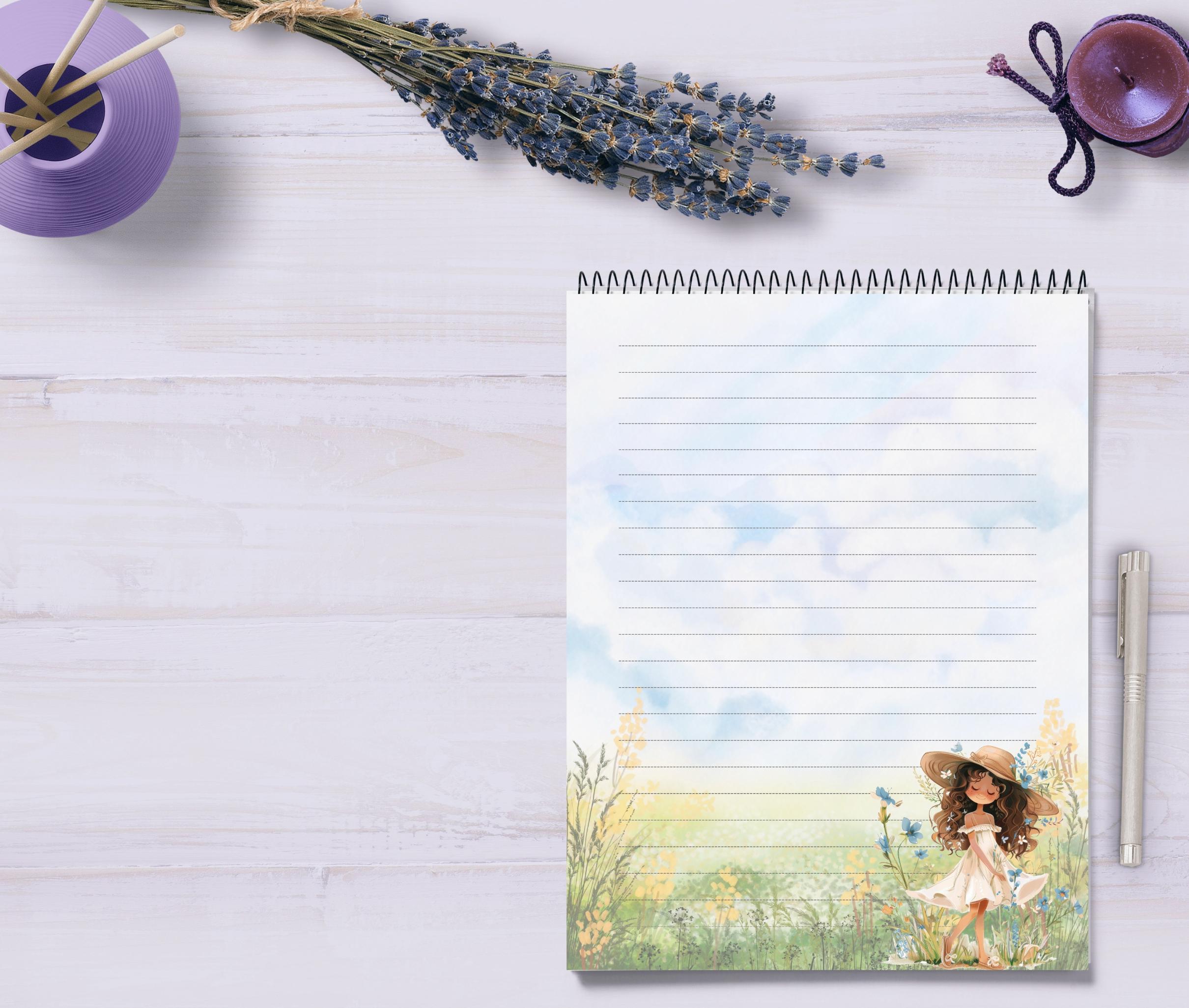 Girl With Flower Printable Stationery-watercolor Summer Writing Paper ...