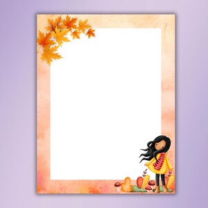 Autumn Fall Printable Stationery-autumn Girl Writing Paper Set Lined ...