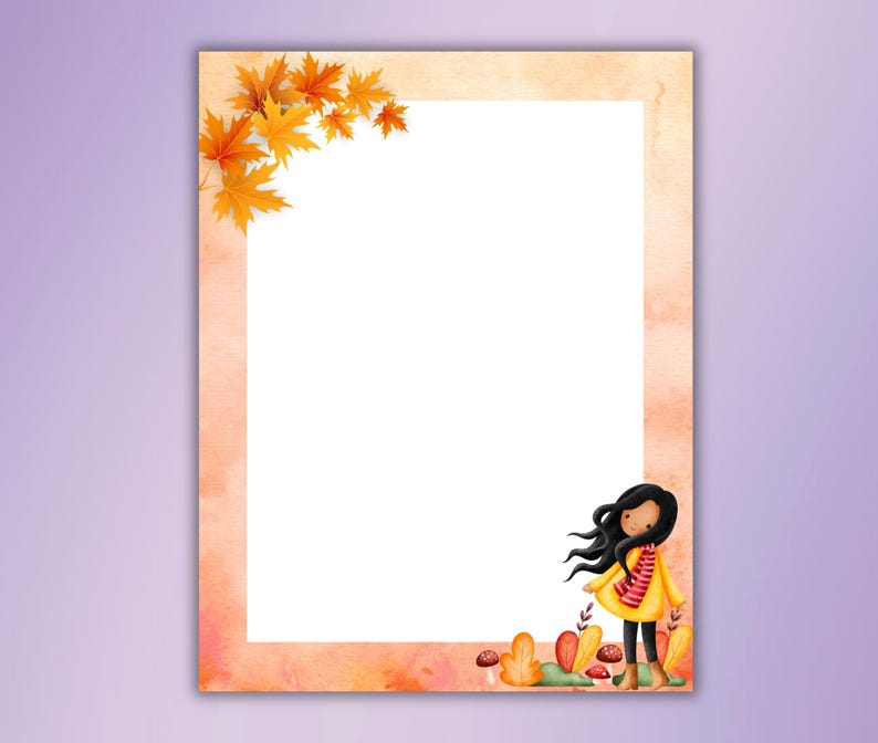 Autumn Fall Printable Stationery-autumn Girl Writing Paper Set Lined ...