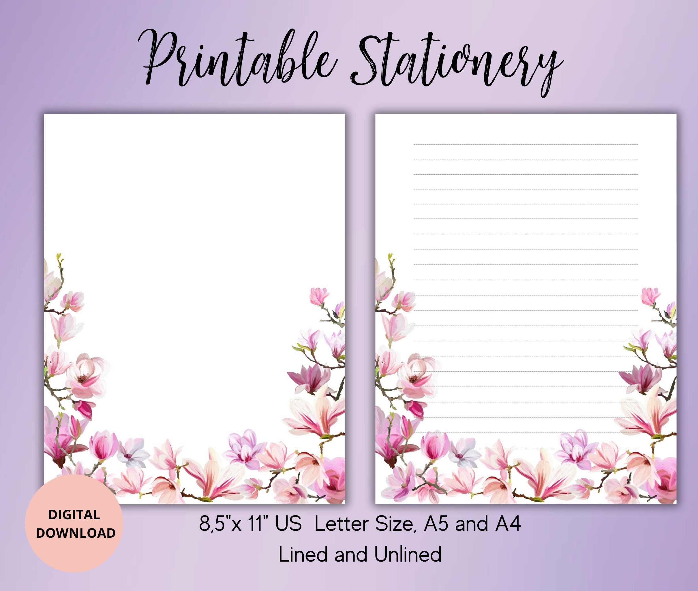 Magnolia Printable Stationery-flower Stationary-pen Pal Supplies ...