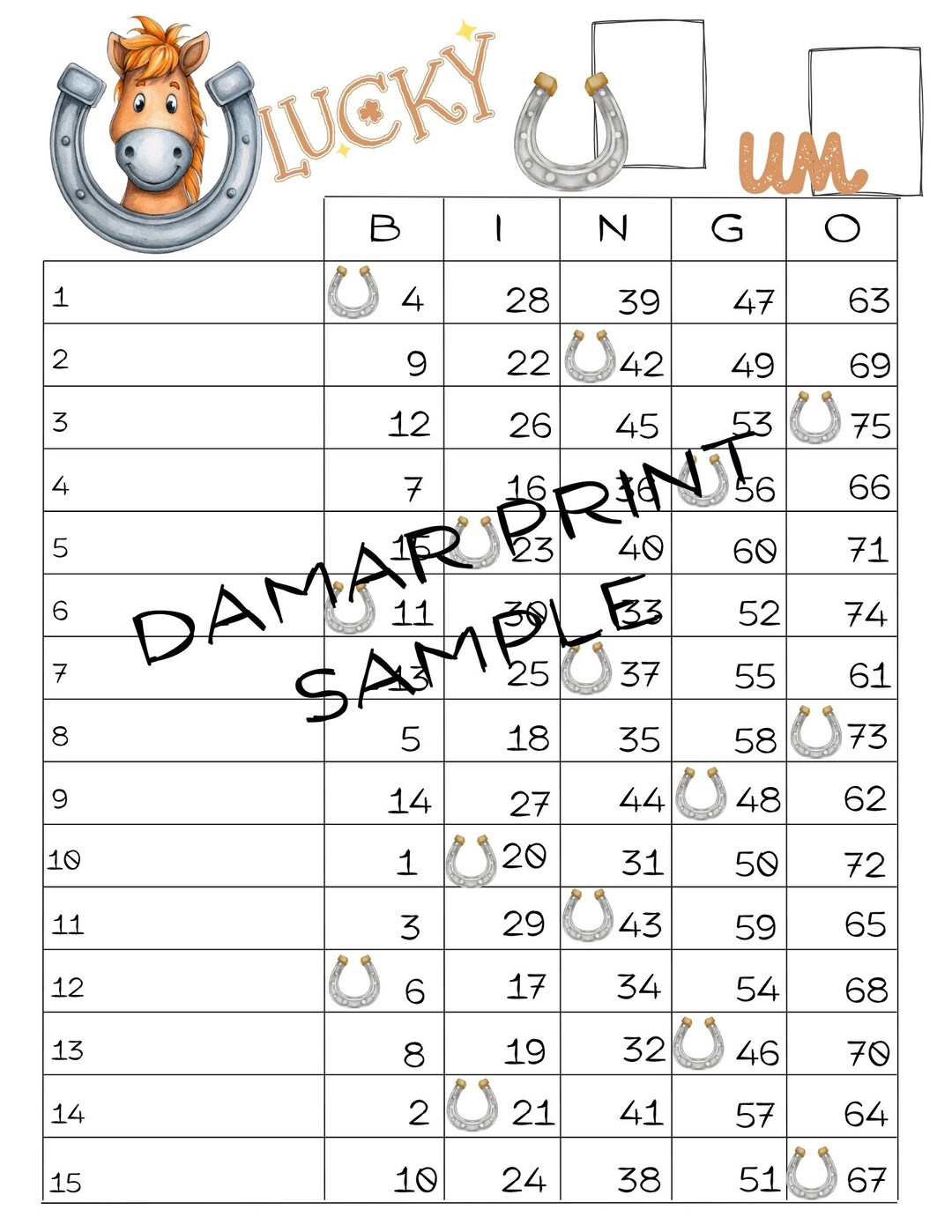 Lucky Printable Bingo Boards-instant Download - Digital Bingo Boards ...