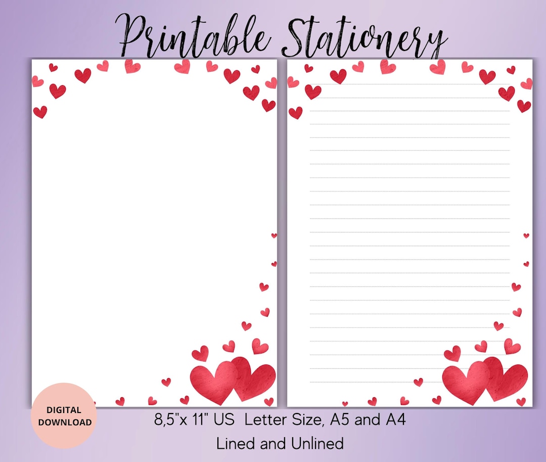 Heart Printable Stationery-valentine's Day Printable Writing Paper ...