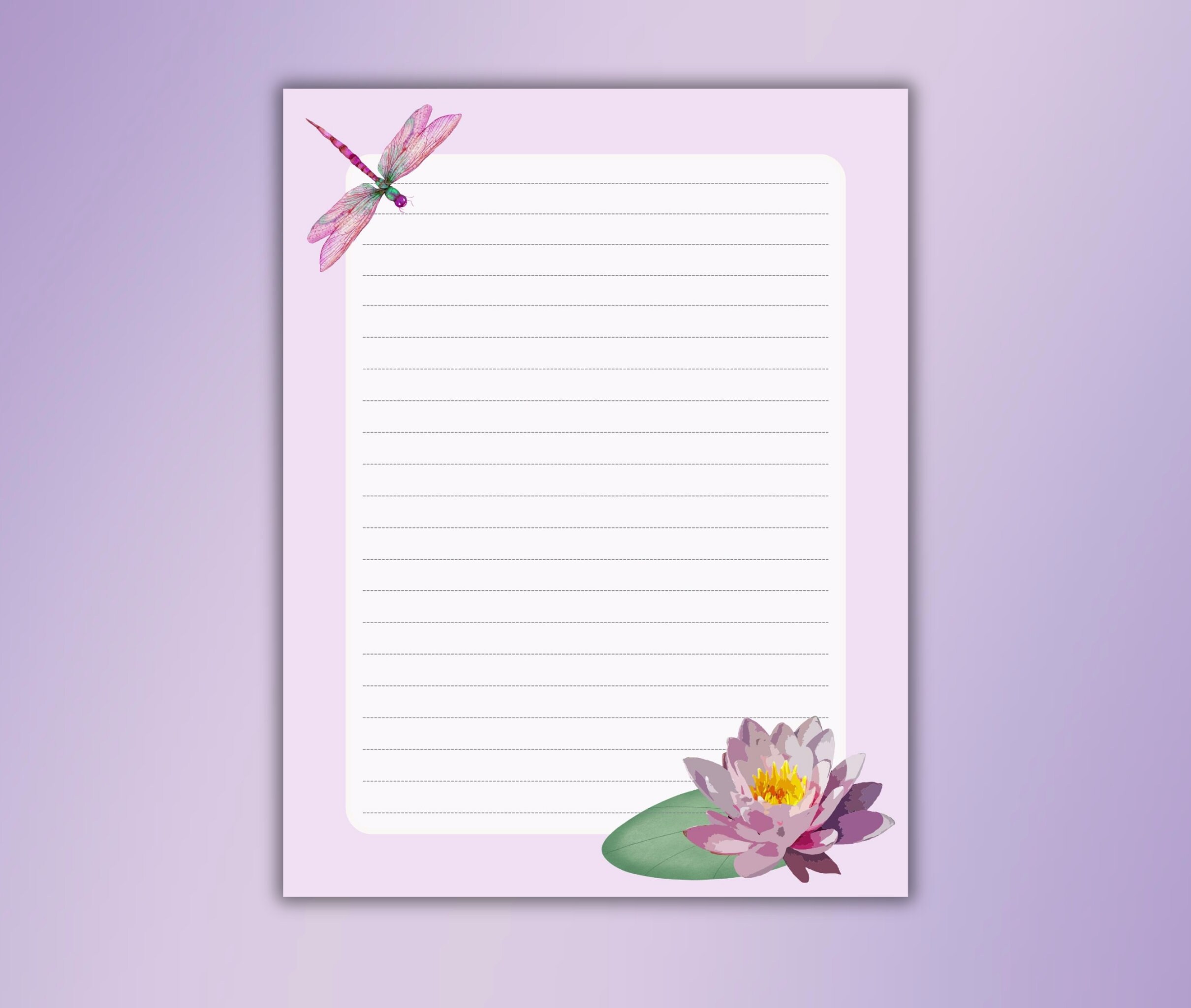 Watercolor Lotus Flower Printable Stationery,flower Stationary ...