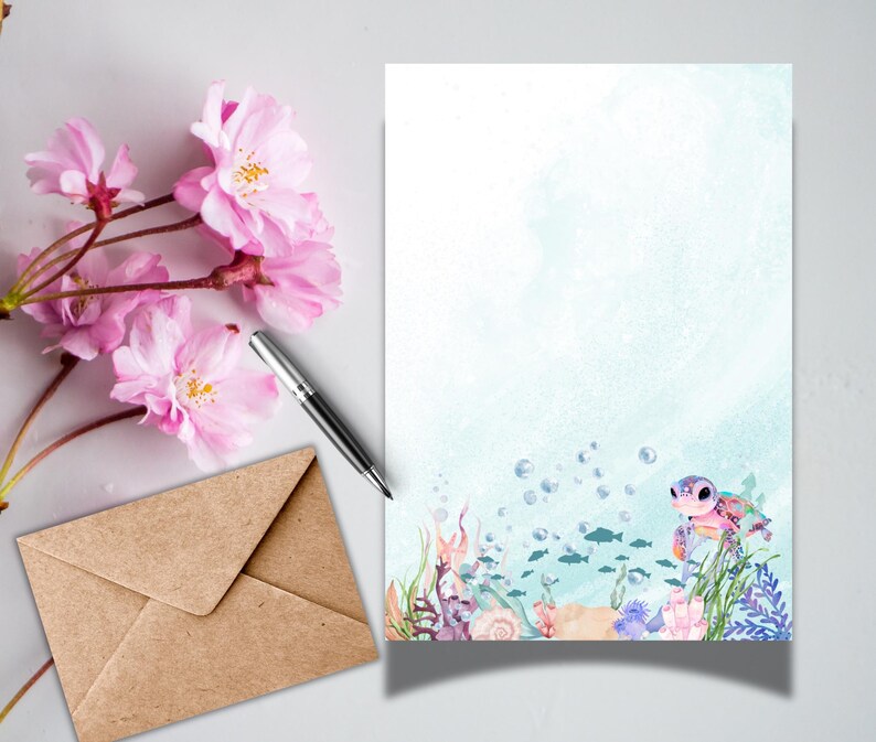 Sea Turtle Printable Stationery-marine Writing Paper Unlined Lined A5 ...