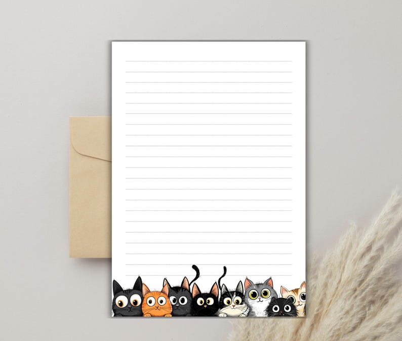 Cats Printable Stationery-cute Cats Writing Paper Set Lined Unlined A4 ...