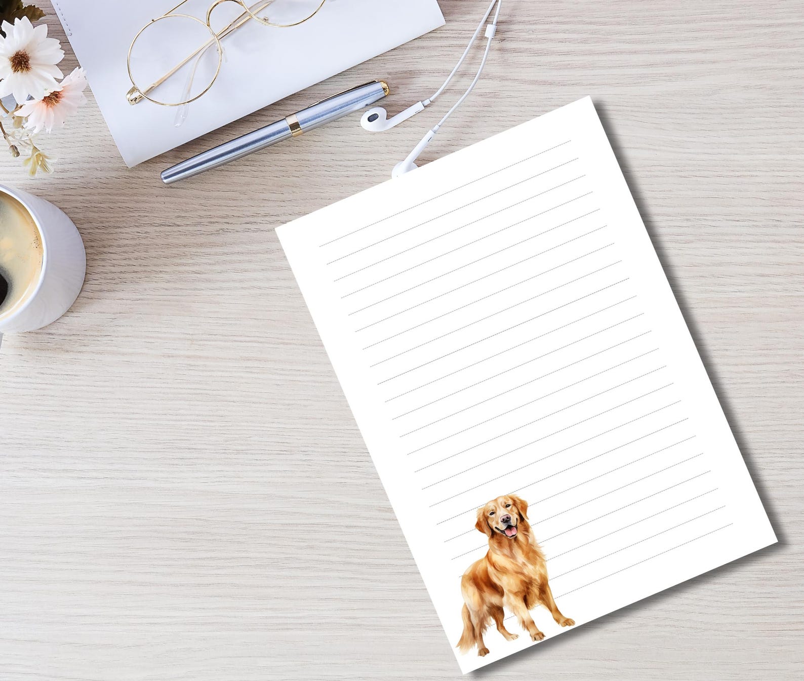 Golden Retriever Printable Stationery-dog Writing Paper Lined Unlined ...