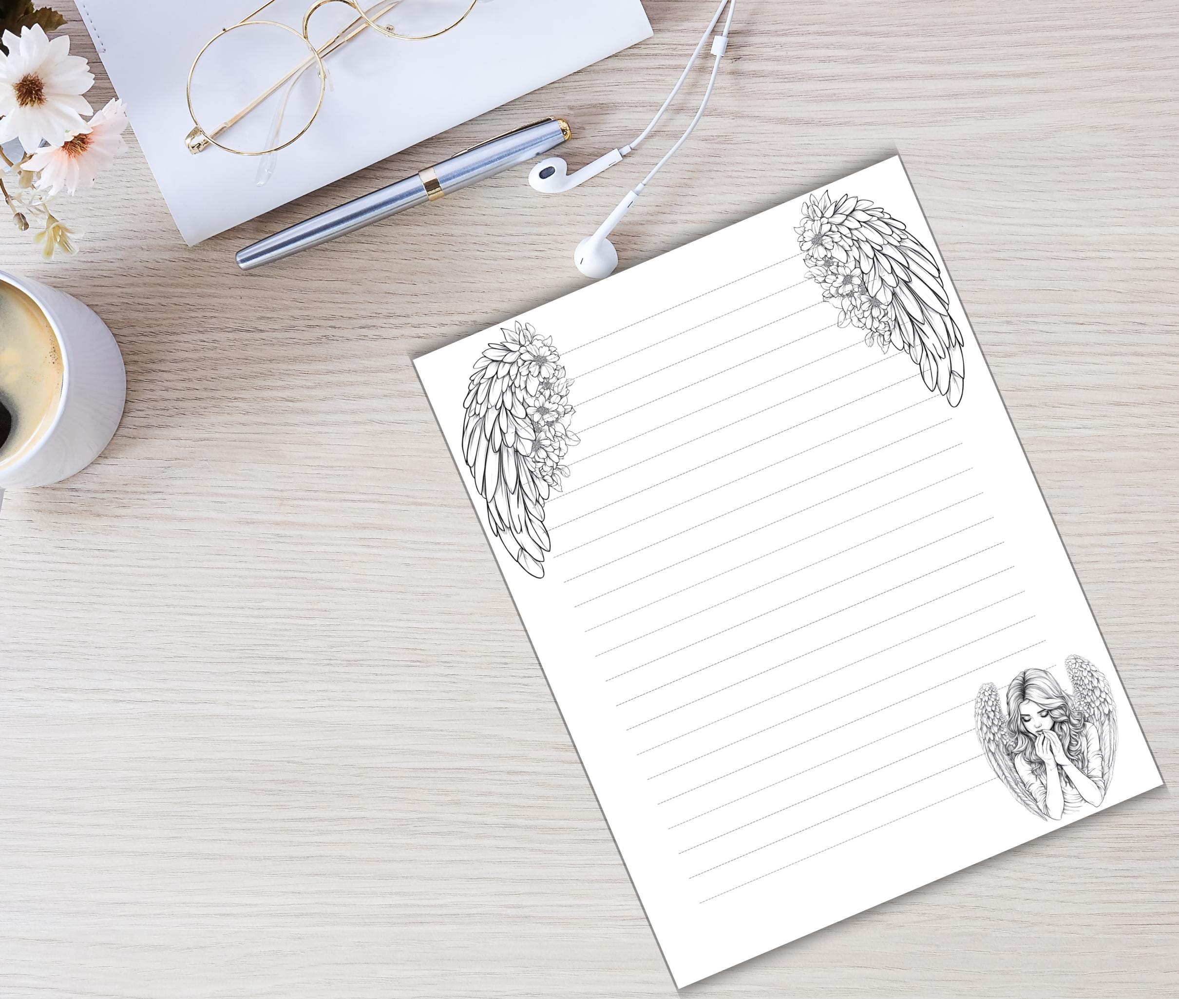 Angel Wings Printable Stationery Set -coloring Wings Writing Paper Set ...