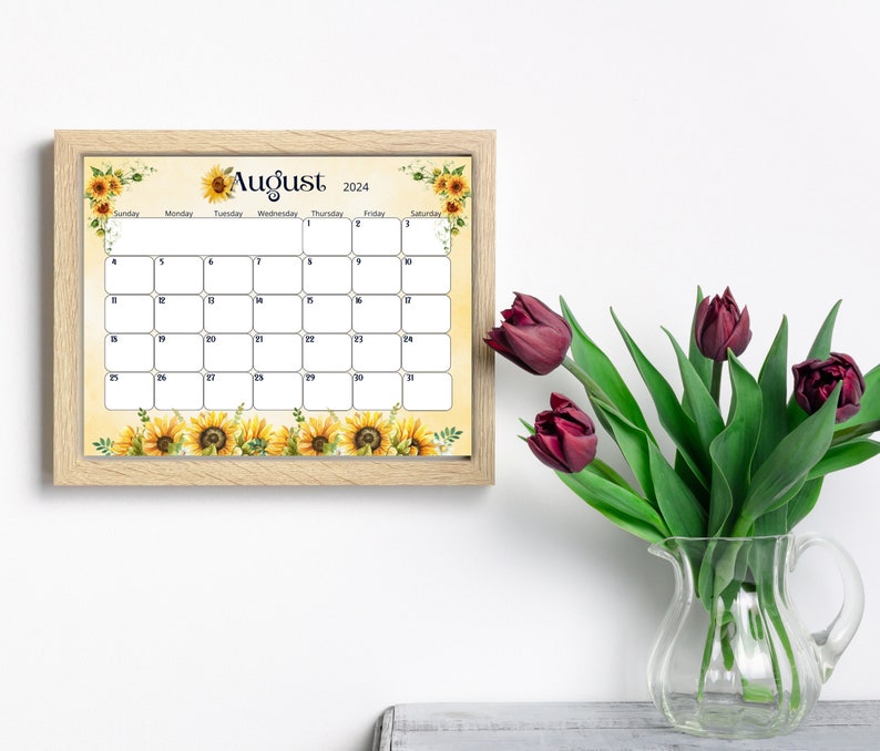 Editable August 2024 Calendar-sunflower Printable Planner Digital ...