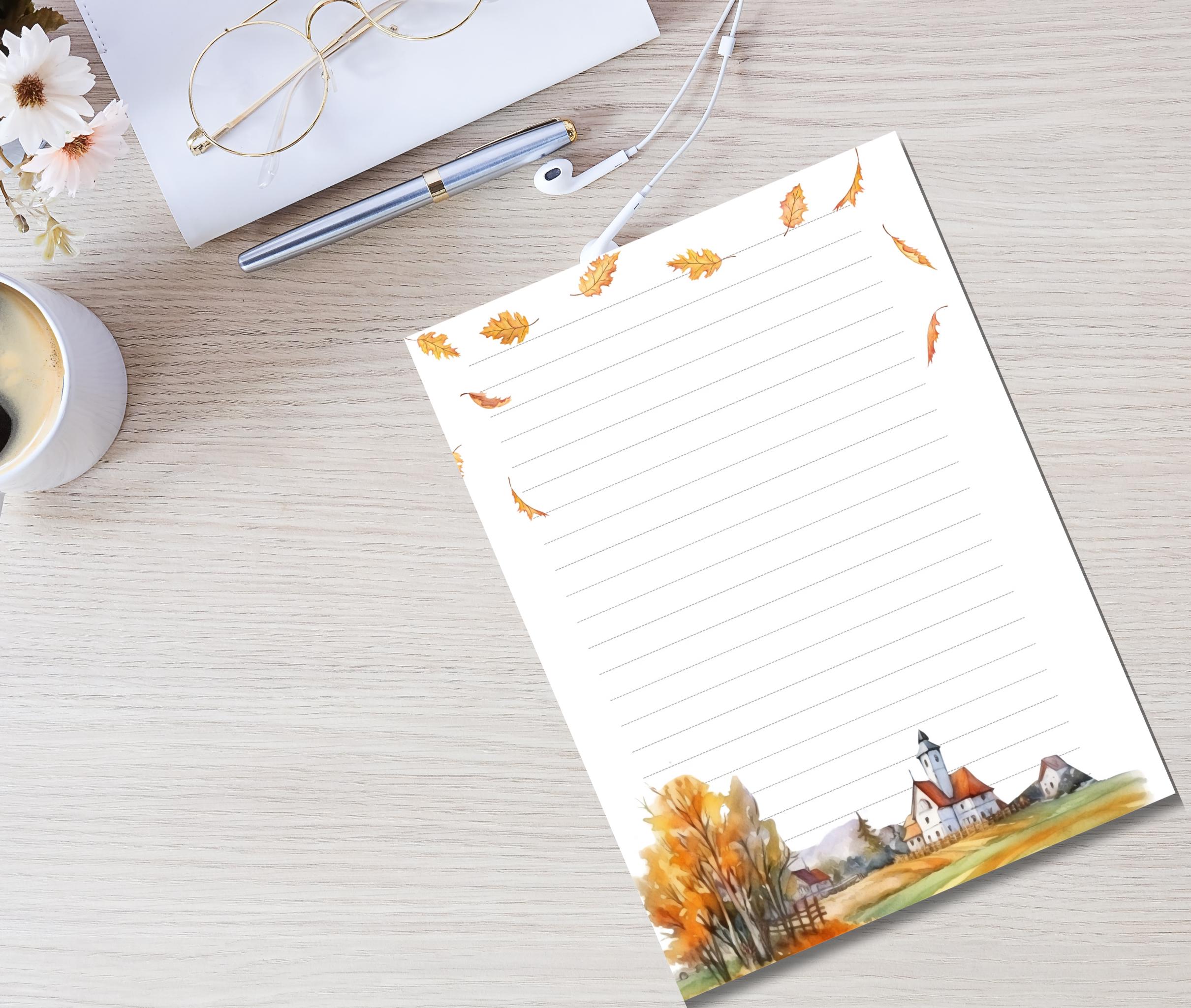 Autumn Printable Stationery,fall Leaves Digital Letter,stationary ...