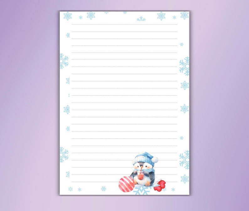 Penguin Cute Christmas Printable Stationery-winter Stationary-animal ...