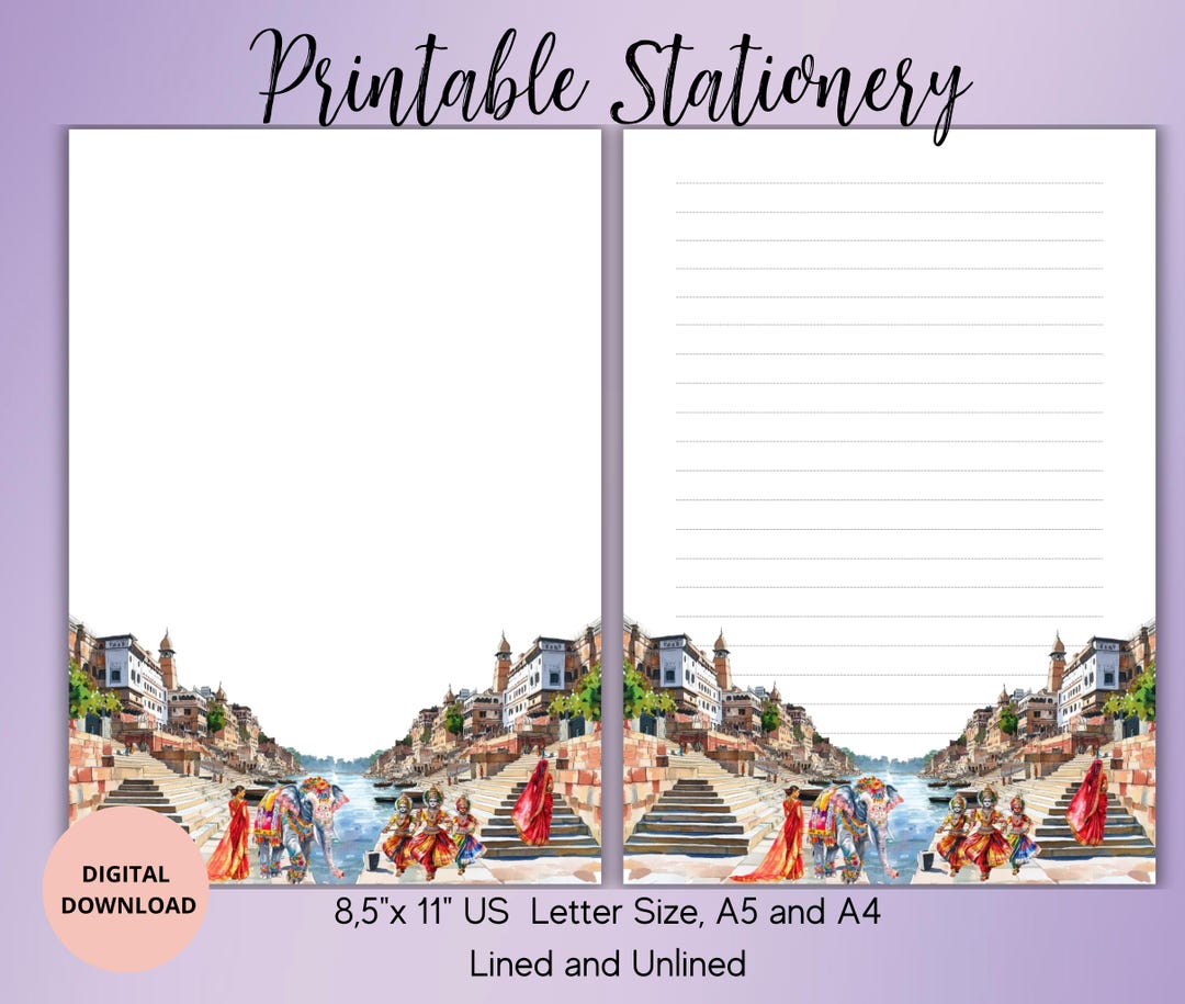 India Printable Stationery-indian Theme Writing Paper Unlined Lined A5 ...