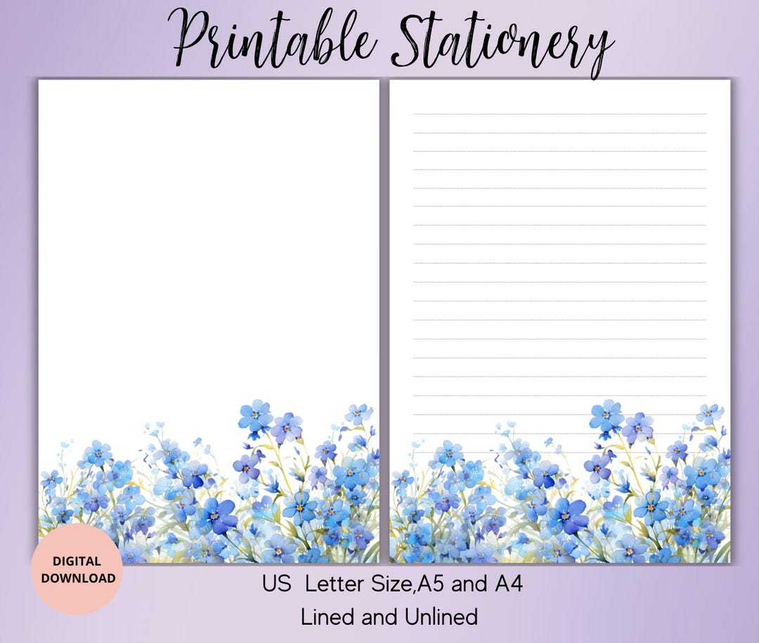 Forget-me-nots Floral Printable Stationery-flower Writing Paper Lined ...