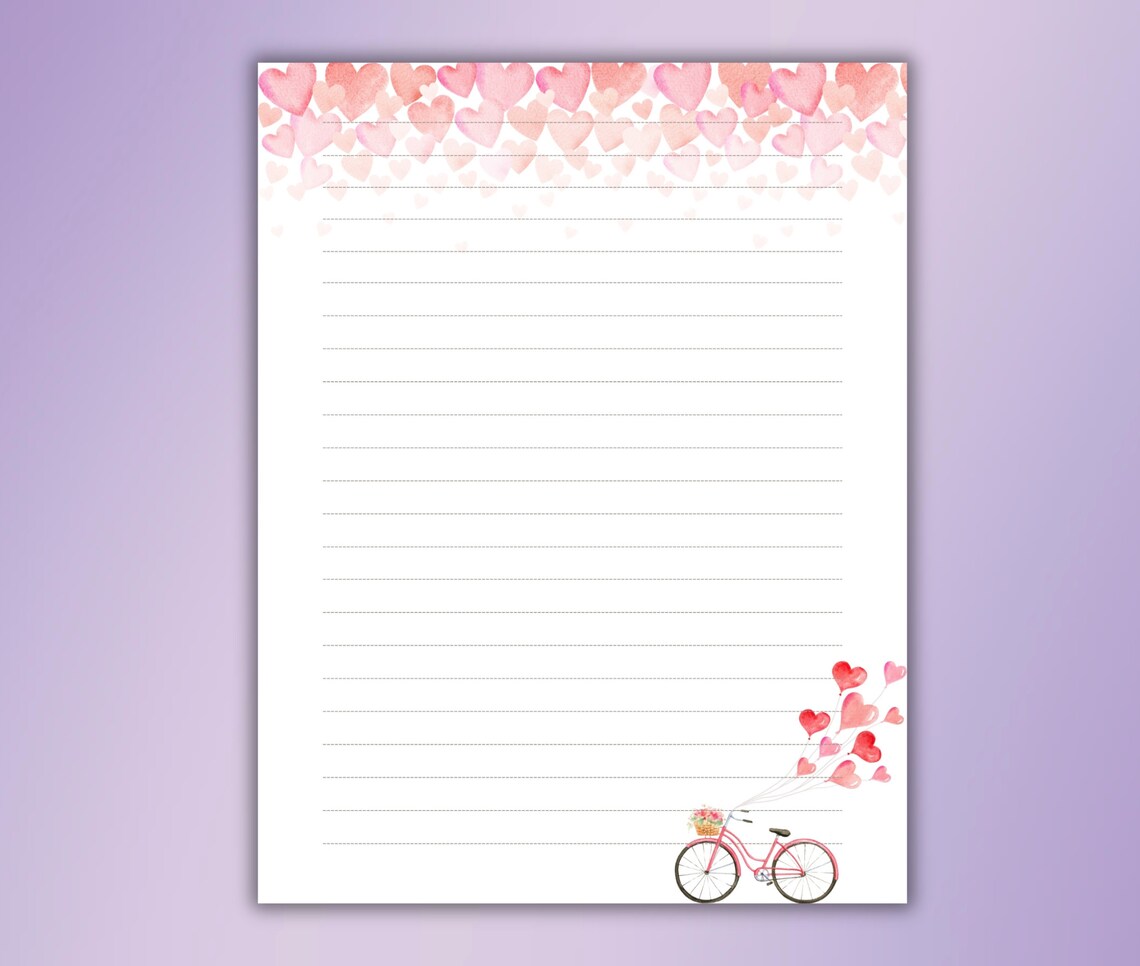Heart Printable Stationery-love Note Digital Download-valentine's Day ...