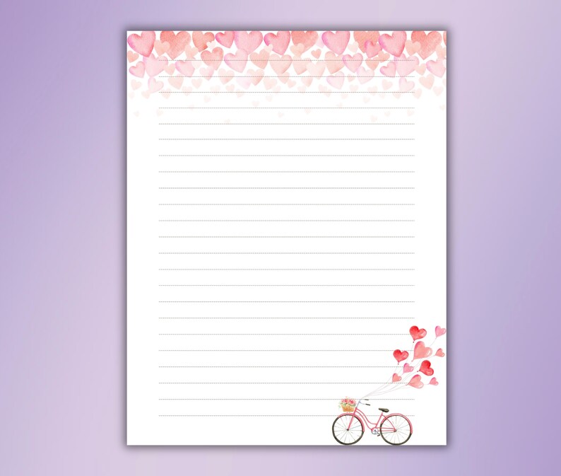 Heart Printable Stationery-love Note Digital Download-valentine's Day ...