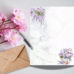 Purple Flower Printable Stationery-floral Writing Paper-letter Paper A4 ...