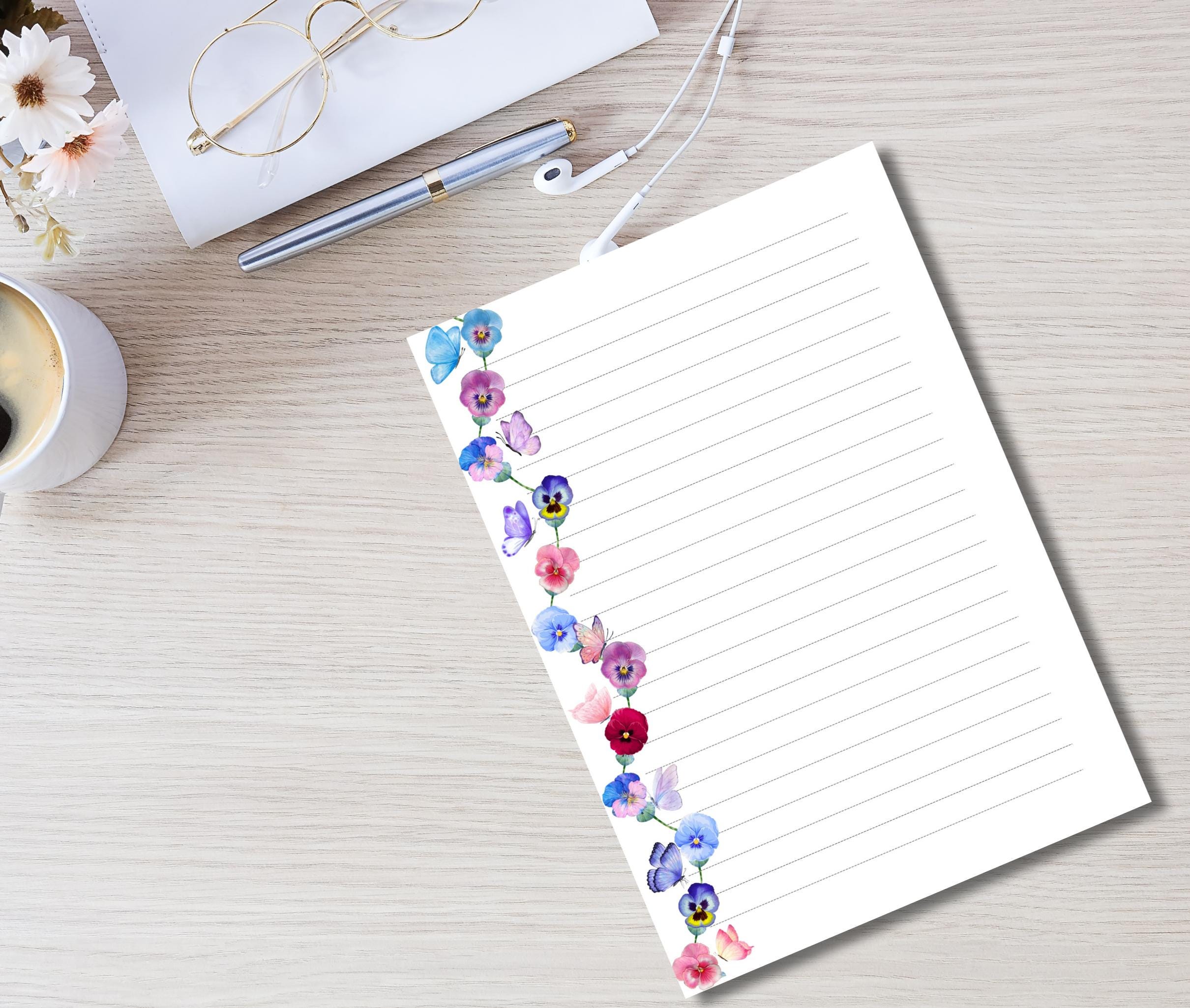 Pansies With Butterflies Printable Stationery-flower Writing Paper ...