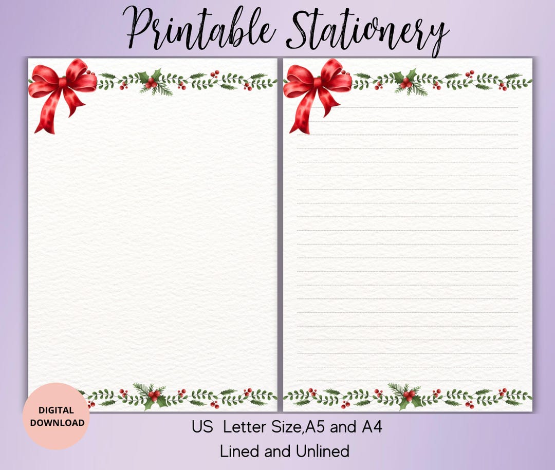 Christmas Printable Stationery-christmas Flower Writing Paper Set A5/A4 ...
