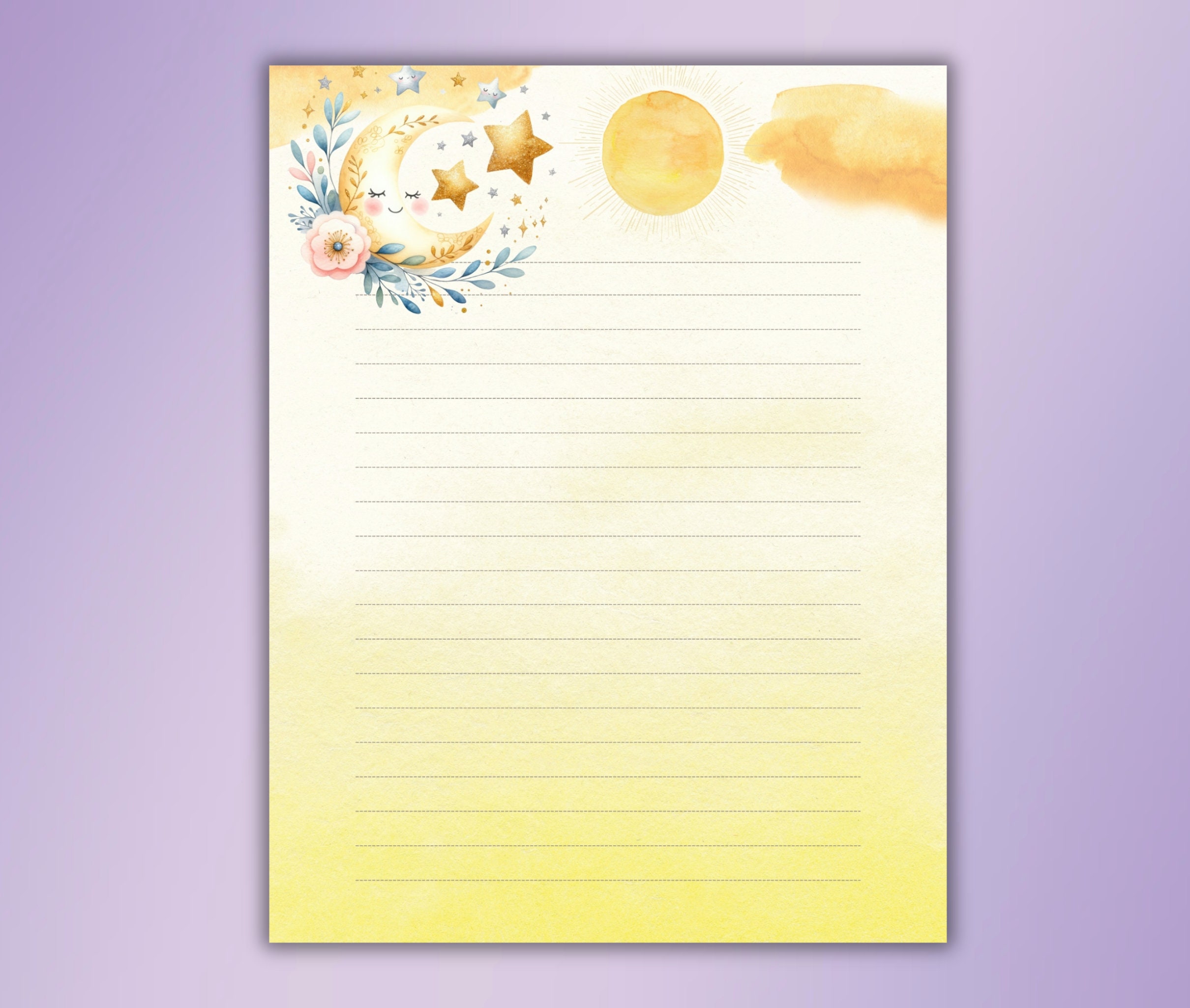 Moon and Sun Printable Stationery-astrology Stationery-watercolor ...