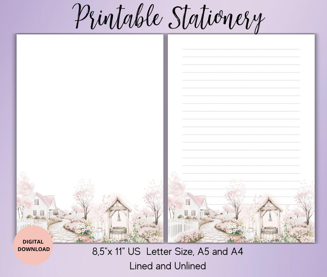 Pink Spring Printable Stationery-spring Flower Writing Paper Lined ...