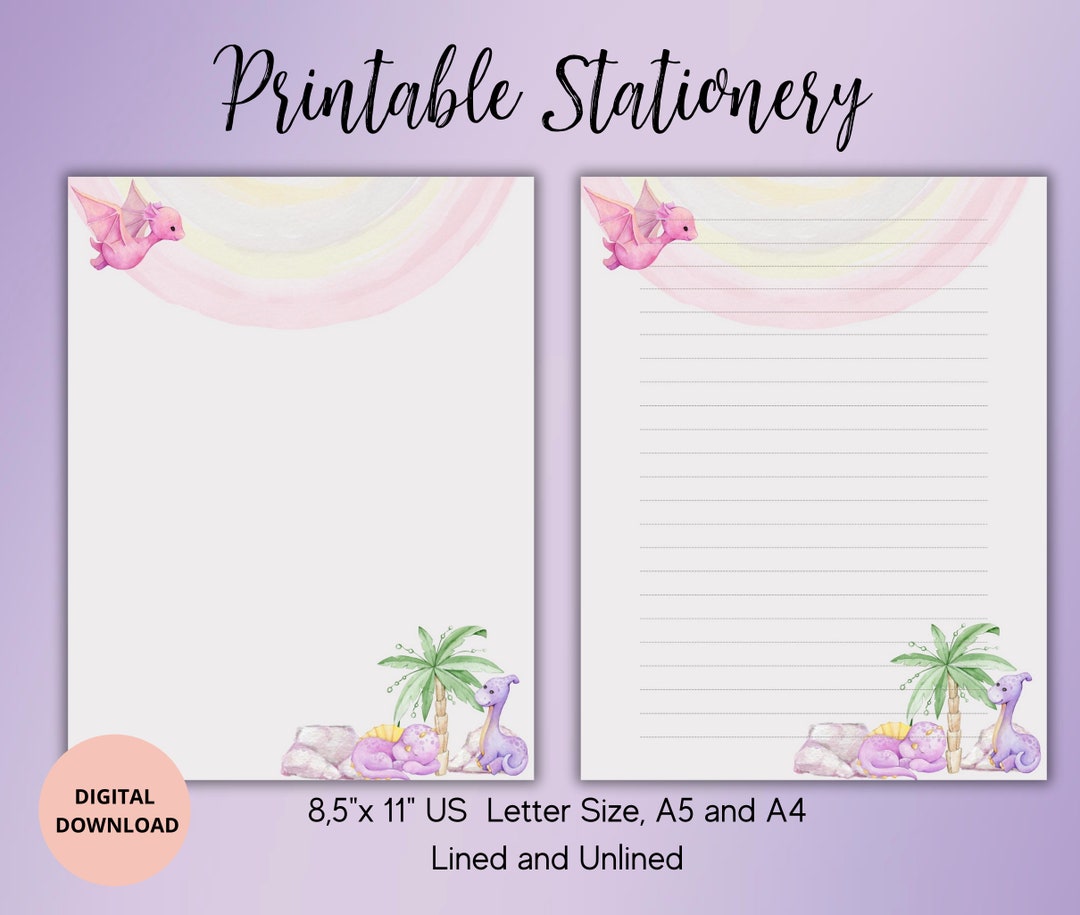 Dinosaur Stationary Watercolor Dino Printable Stationery,penpal ...