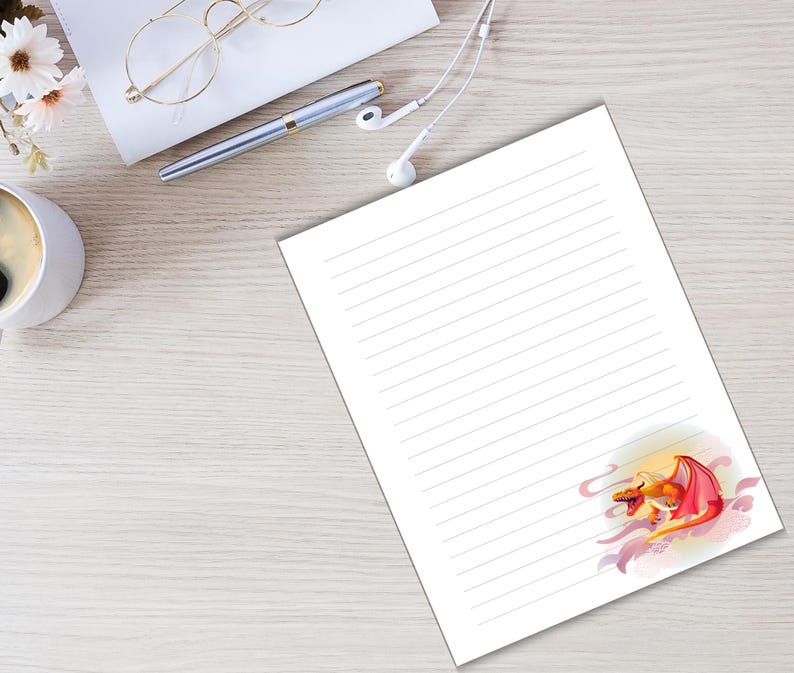 Dragon Printable Stationery-printable Stationary Sets- Digital Letter ...