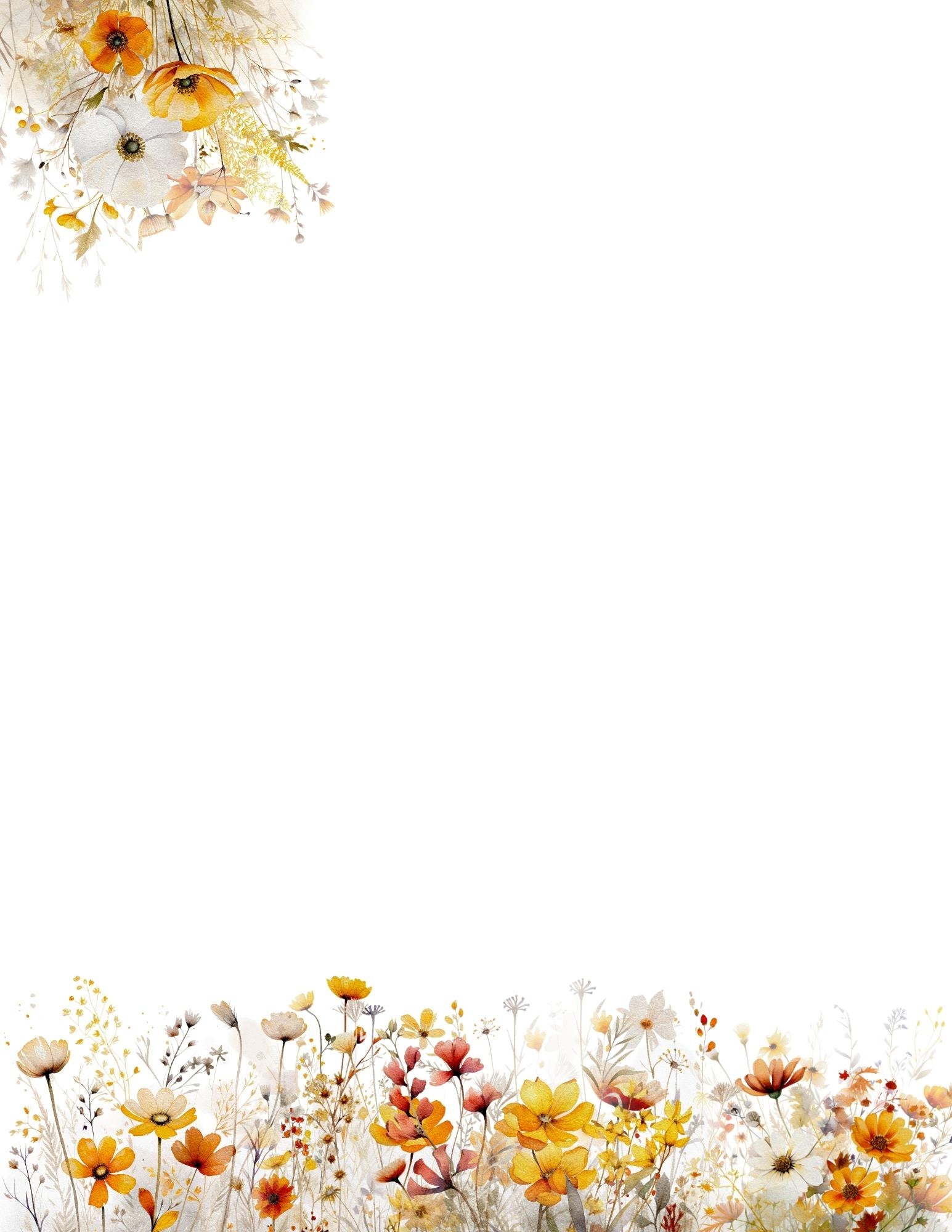 Flower Printable Stationery Watercolor Floral Stationary Digital ...