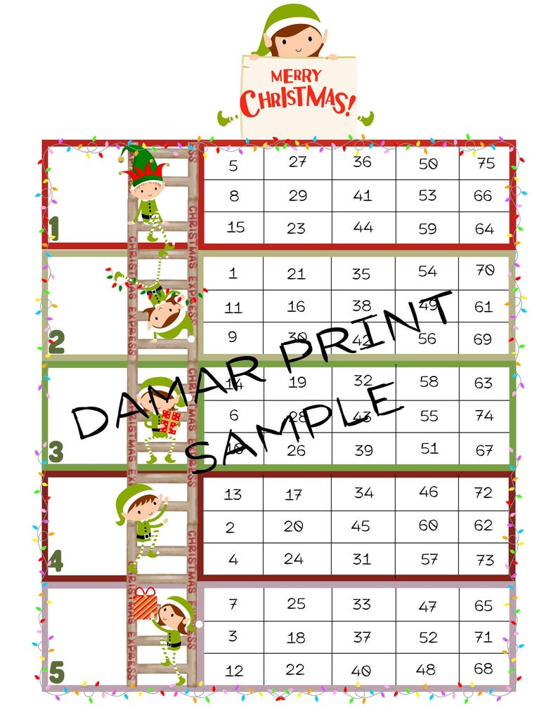 Christmas Elf Bingo Boards Instant Download printable Winter Bingo ...