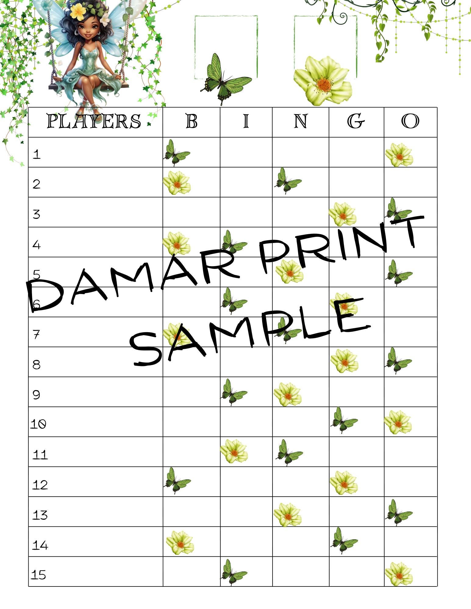 Fairy Bingo Boards - Instant Download -printable Bingo Boards - 1-15 ...