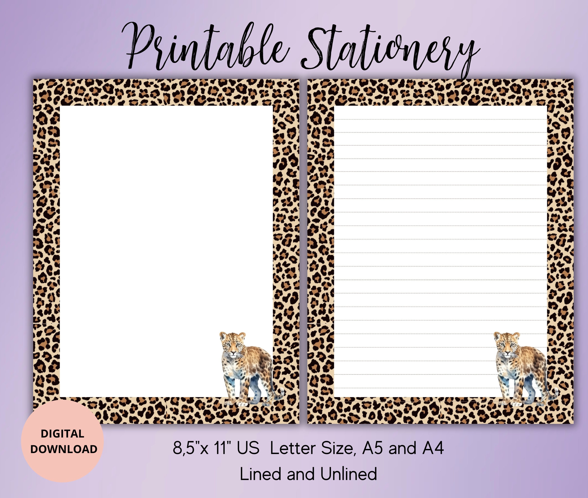 Leopard Printable Stationery Set-animal Print Writing Paper Set Unlined ...