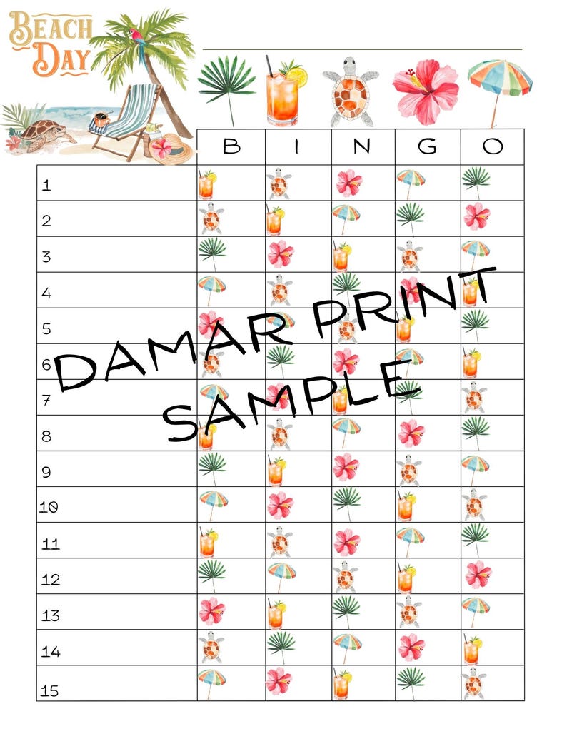 Beach Day Printable Bingo Boards-instant Download -summer Bingo Boards ...