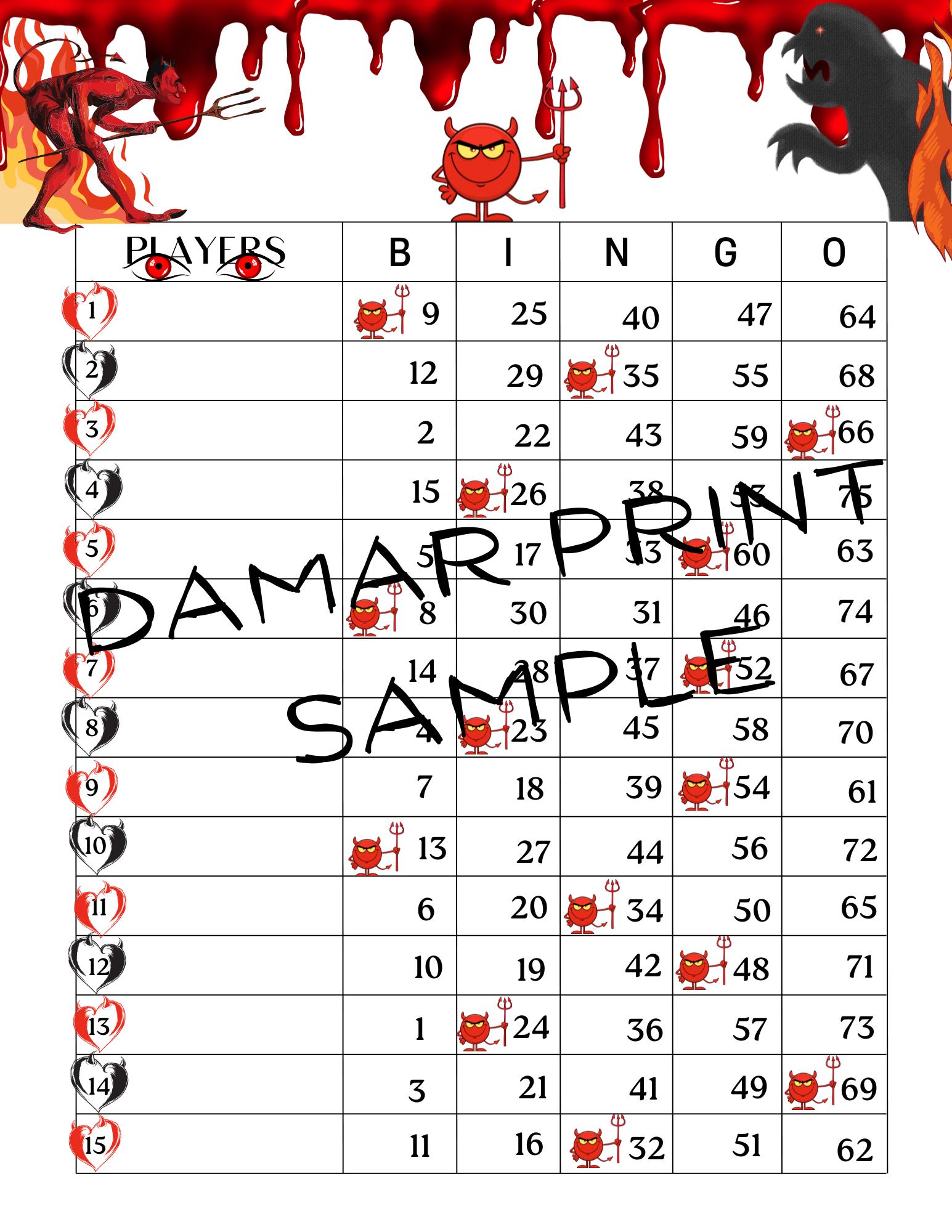 Devils Bingo Boards Printable-bingo Boards 1-15 Lines - Bingo-straight ...