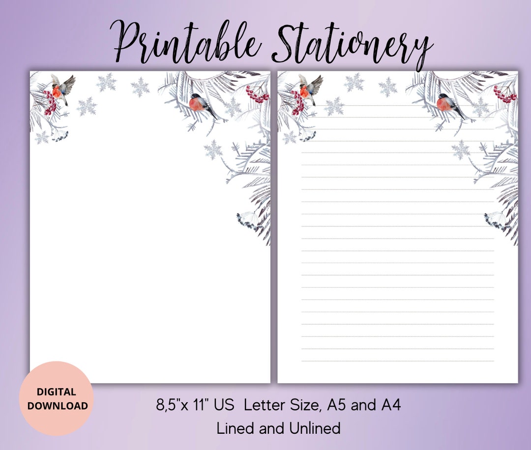 Winter Birds Printable Stationery/festive /winter Stationary/snow ...