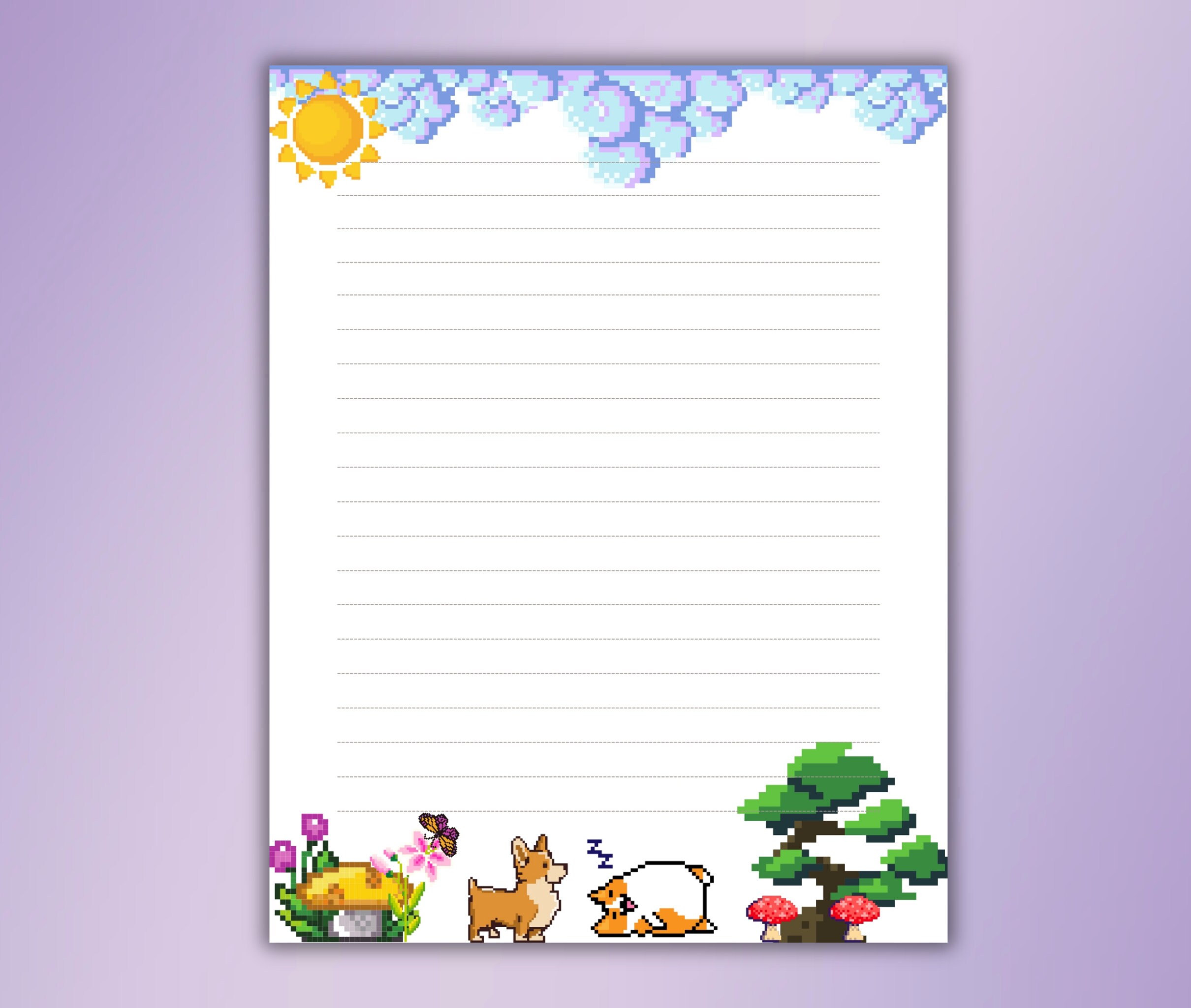 Pixel Style Printable Stationery-cute Animal Stationery-stationary Set ...