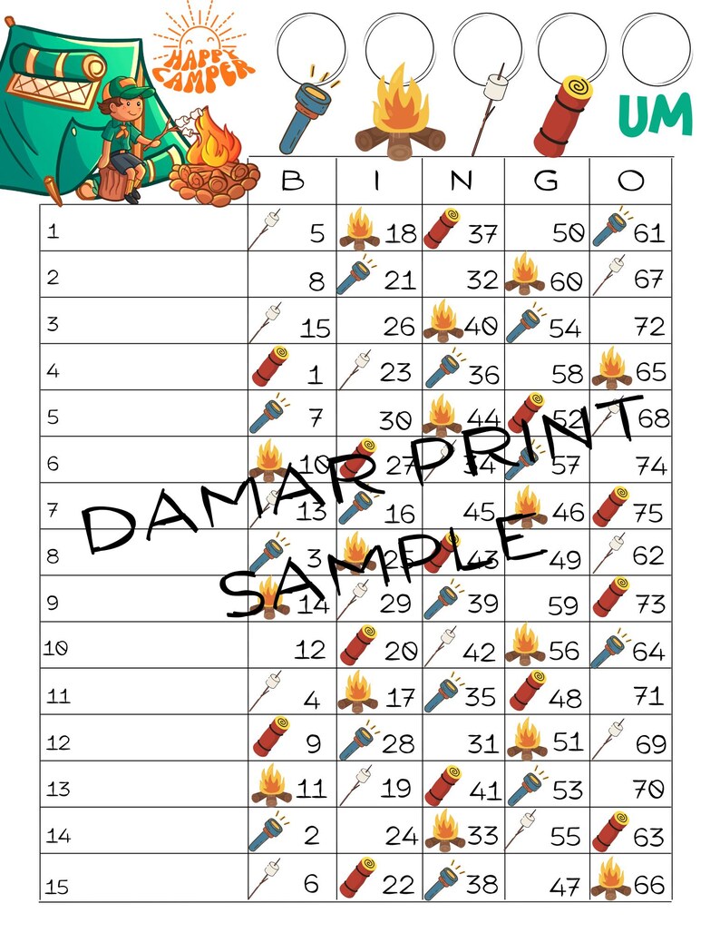 Happy Camper Printable Bingo Boards-instant Download -hiking Bingo ...