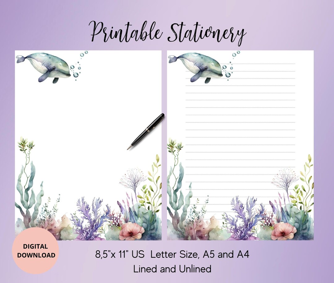 Marine Printable Stationery-whale Stationery-ocean Writing Set ...