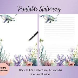 Marine Printable Stationery-whale Stationery-ocean Writing Set ...