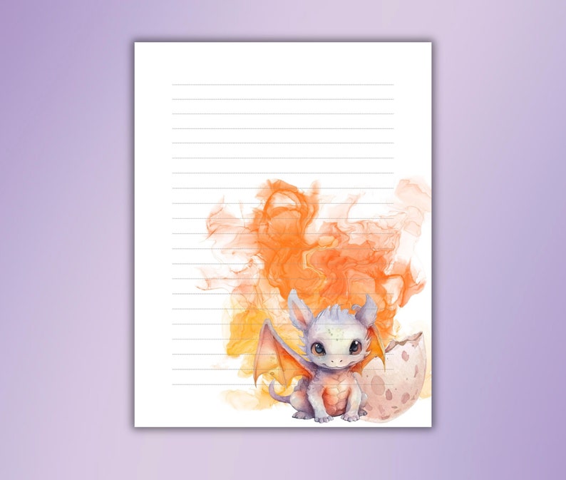 Dragon Stationary-cute Dragon Printable Stationary Sets Digital Letter ...