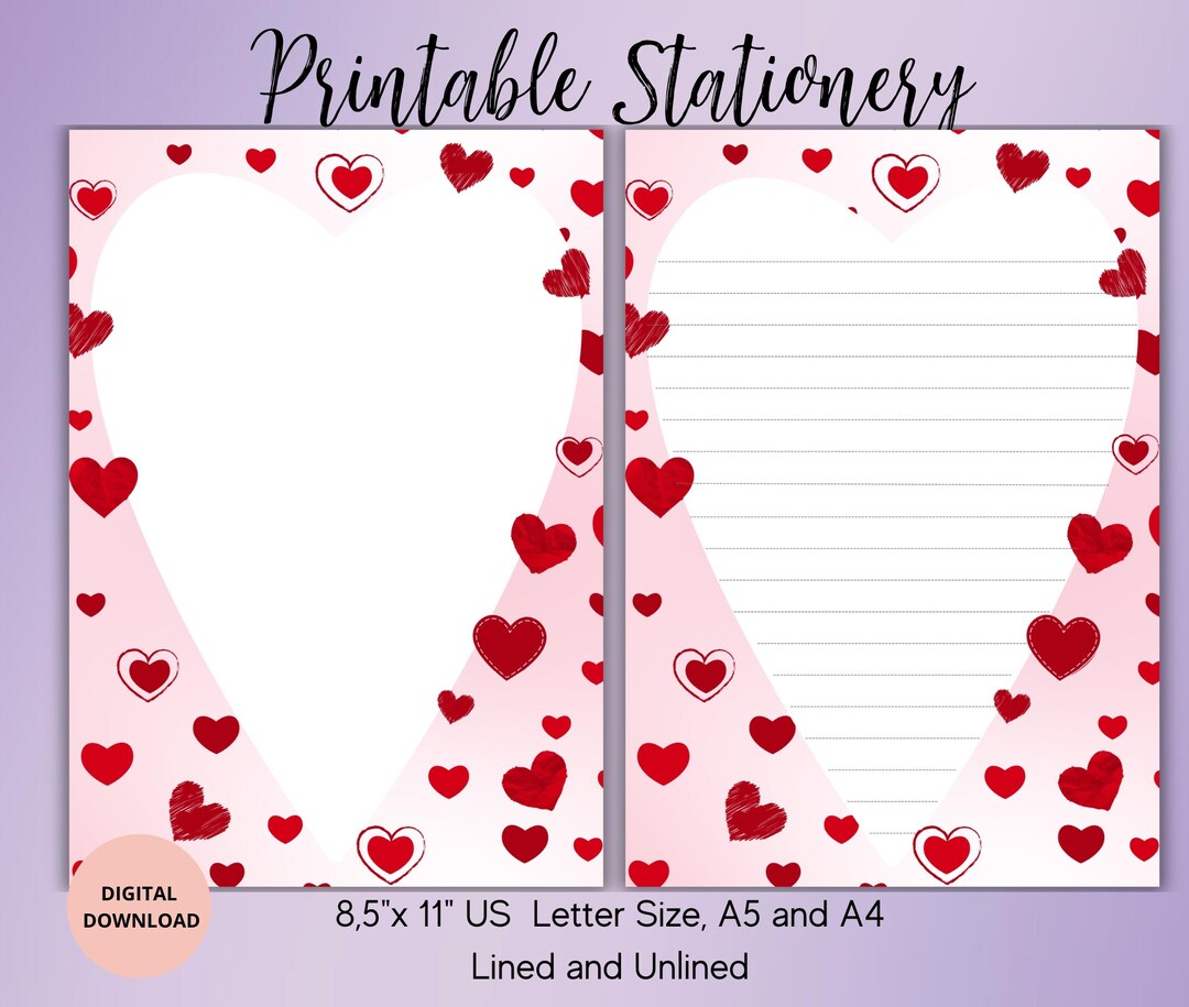 Hearts Printable Stationery-valentine's Day Printable Writing Paper ...