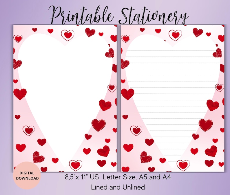 Hearts Printable Stationery-valentine's Day Printable Writing Paper ...