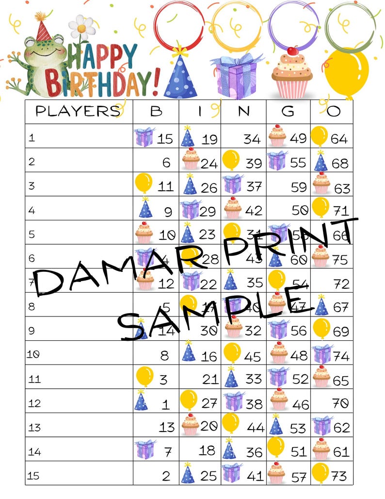 Happy Birthday Bingo Boards - Instant Download -printable Bingo Boards ...